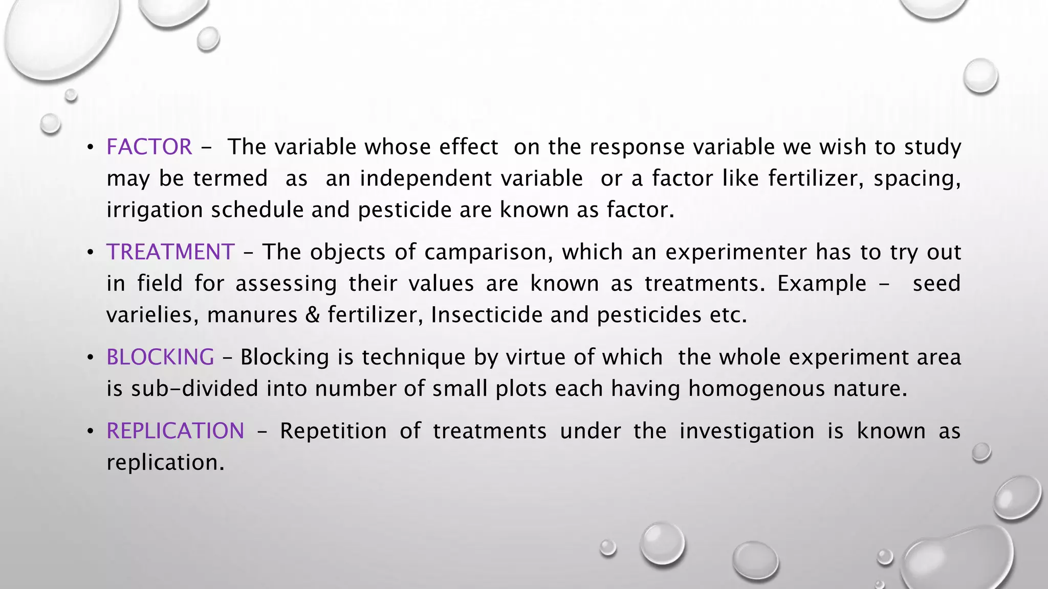 Basic terminology of experimental design in Agriculture | PPTX