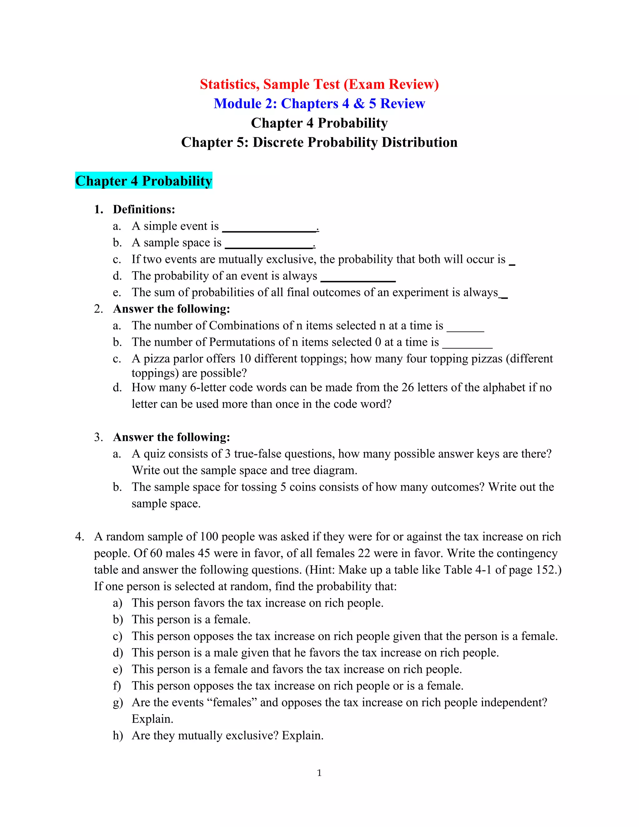 Practice Test 2 Probability | PDF