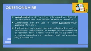 Data Collections and Questionnaire- Stat | PPT