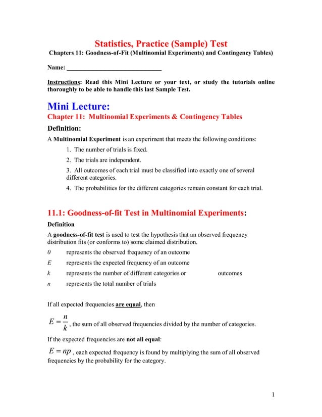 Stat sample test ch 11 | PDF