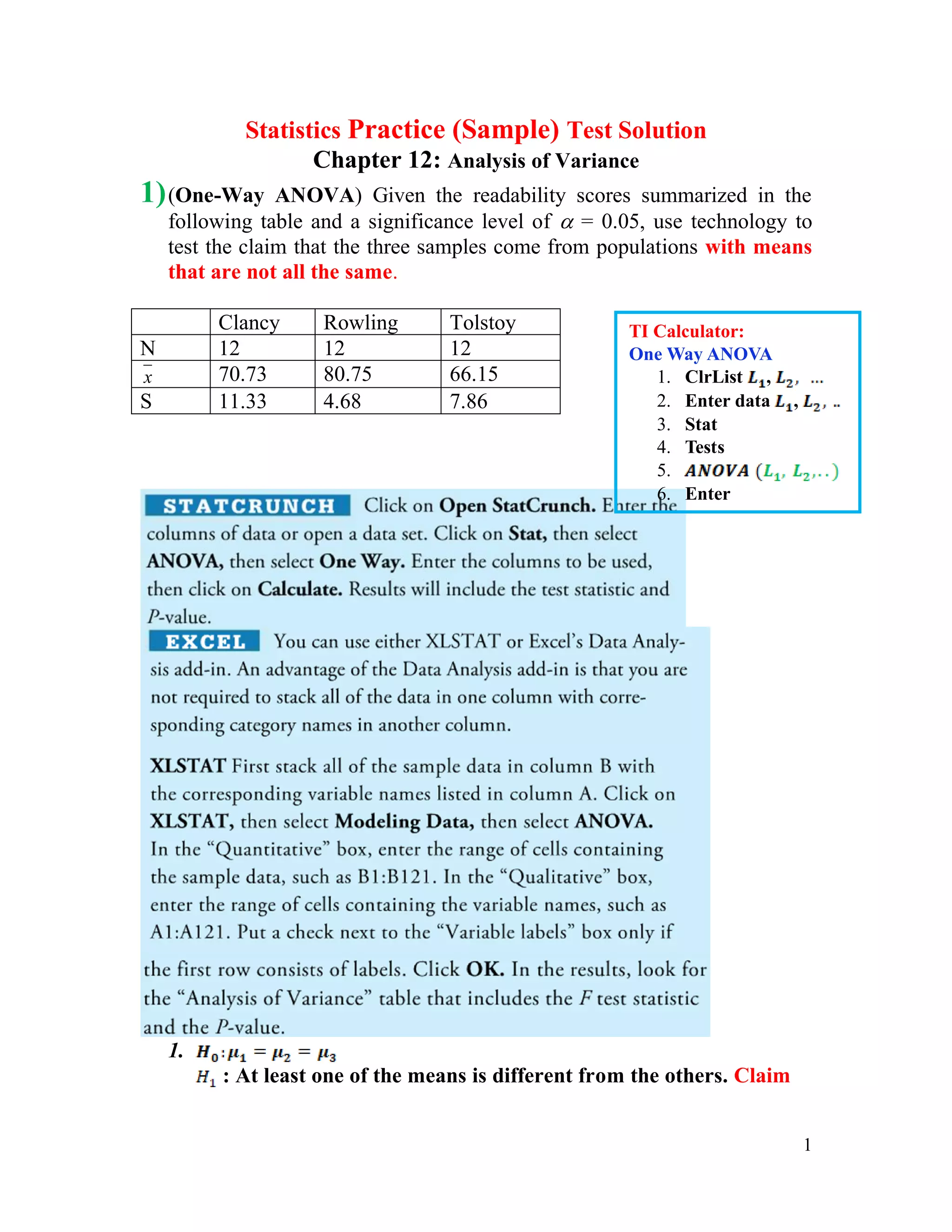 Stat sample test ch 12 solution | PDF | Science