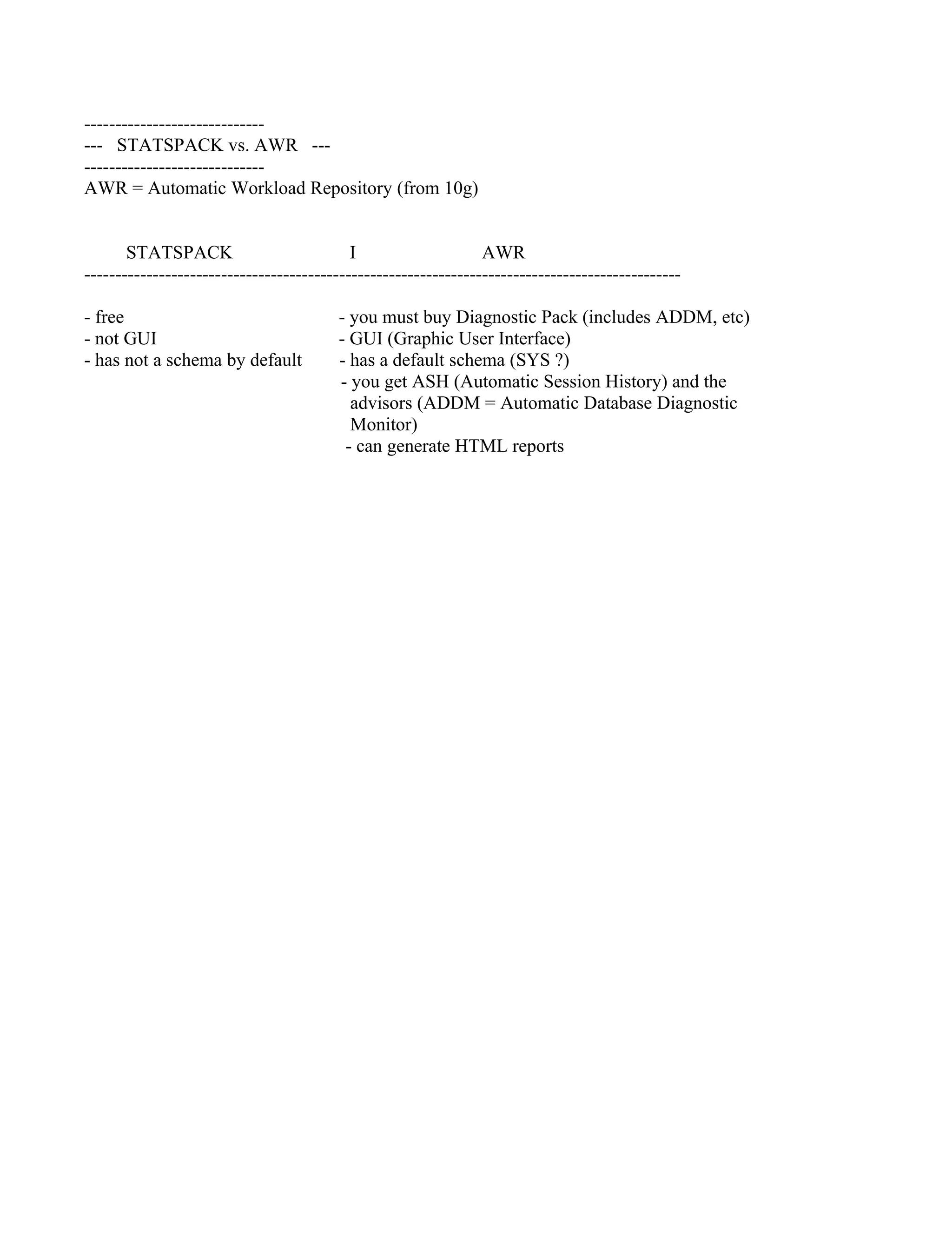 Oracle Statspack vs awr | PDF