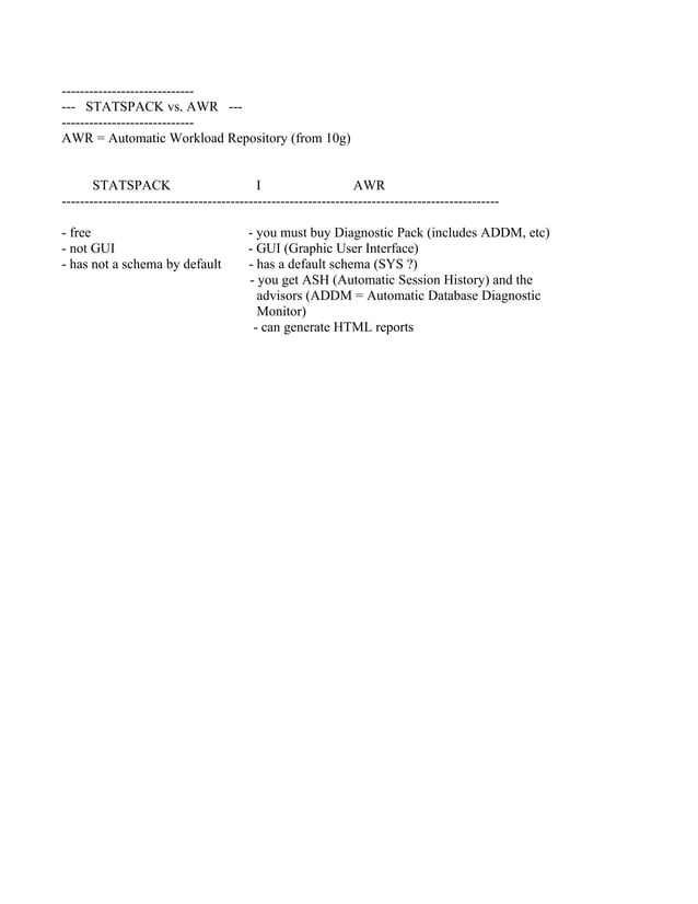 Oracle Statspack vs awr | PDF