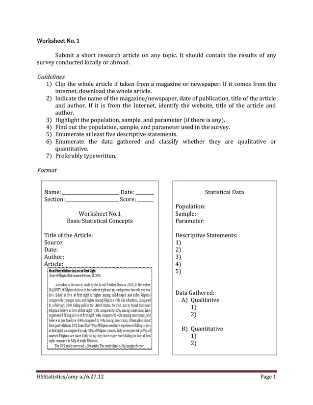 Stats project worksheet1 | PDF