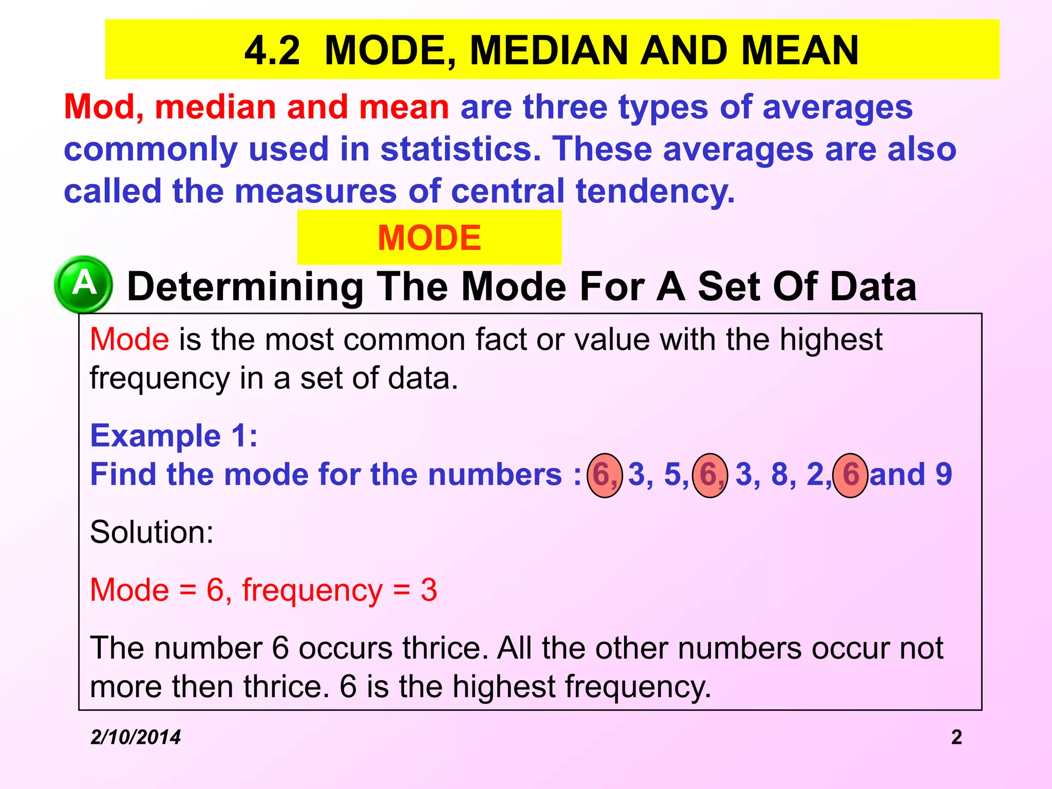 Stattistic ii - mode, median, mean | PPTX