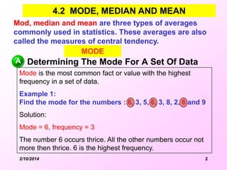 Stattistic ii - mode, median, mean | PPTX