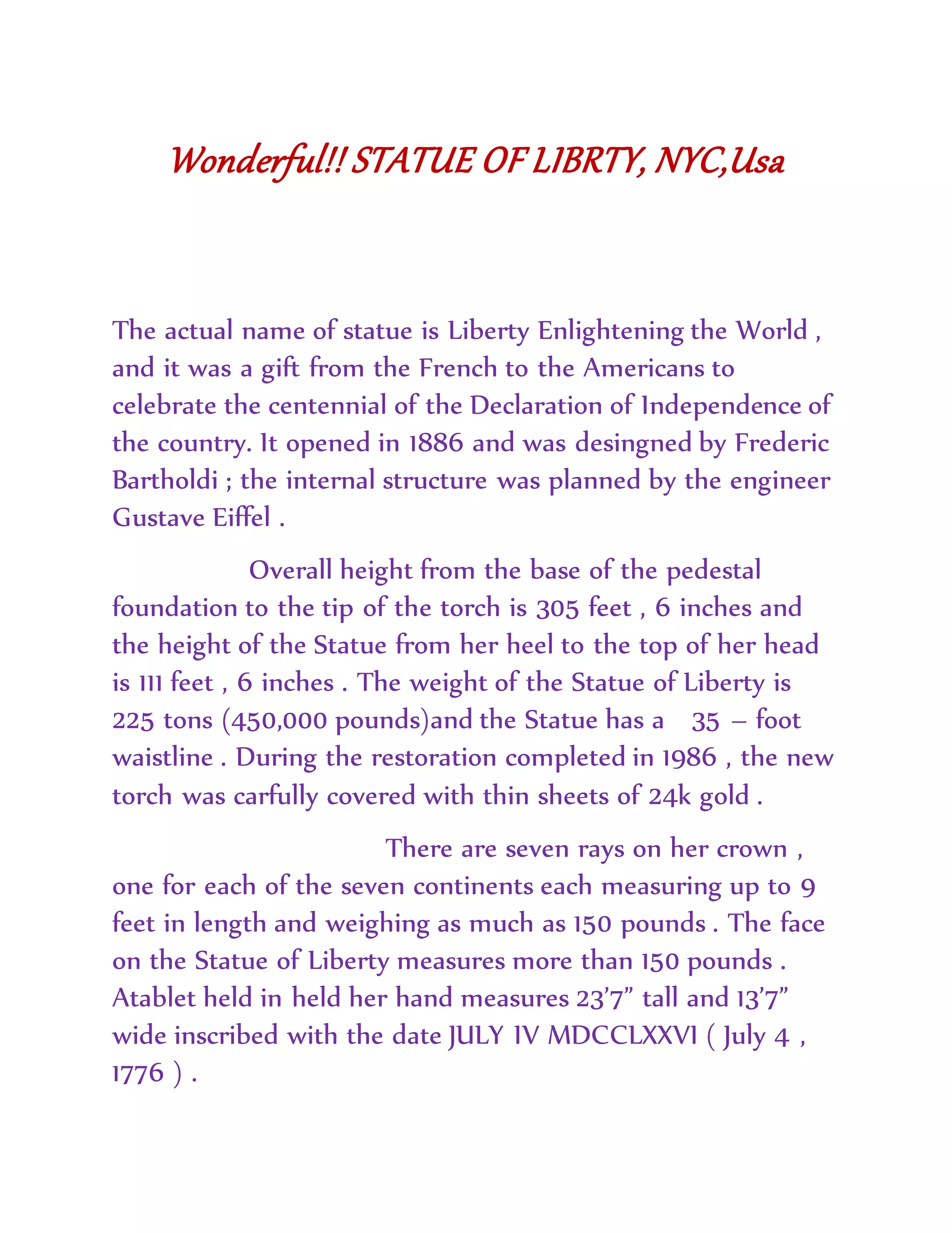 Timeline of the History of the Statue of Liberty Chronological Copywork ...