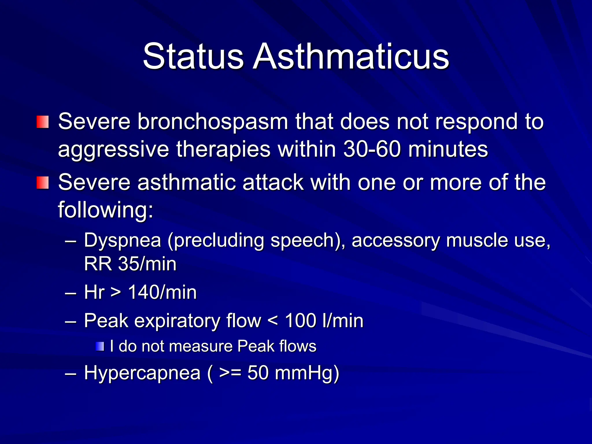 Acute management of STATUS ASTHMATICUS.This PPT deals with management ...