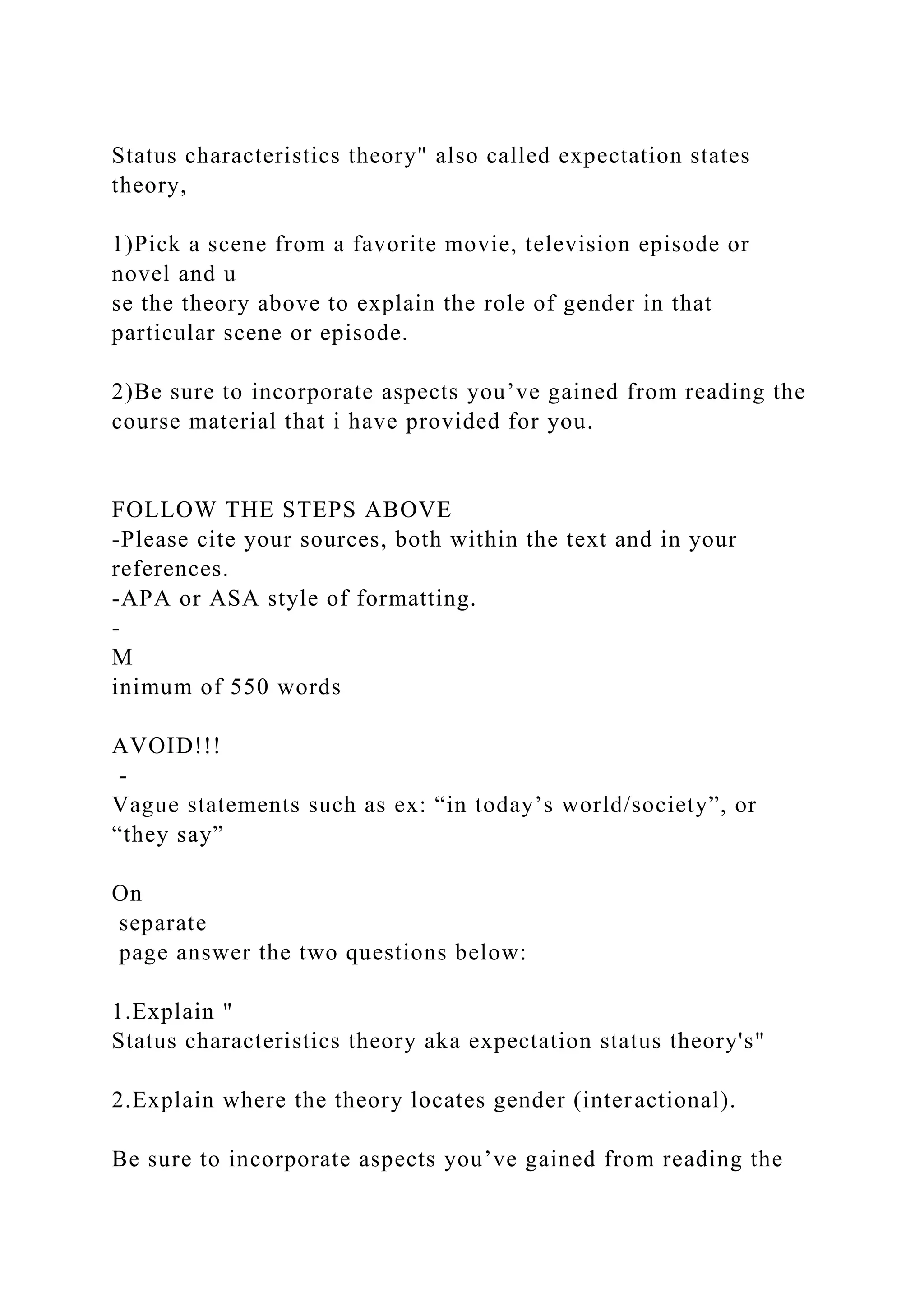 Status characteristics theory also called expectation states theory.docx