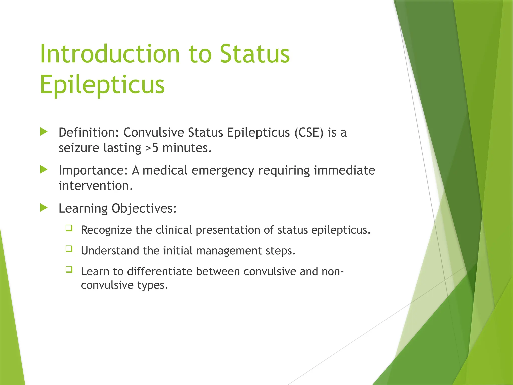 Status Epilepticus managment for the medical interns | PPTX
