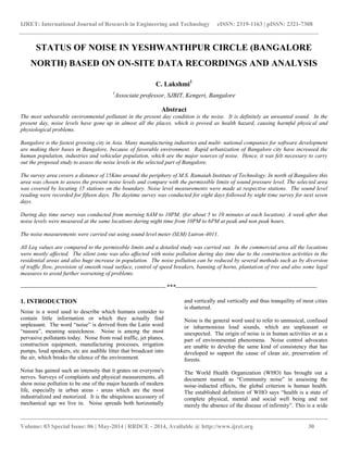 Status of noise in yeshwanthpur circle (bangalore north) based on on ...