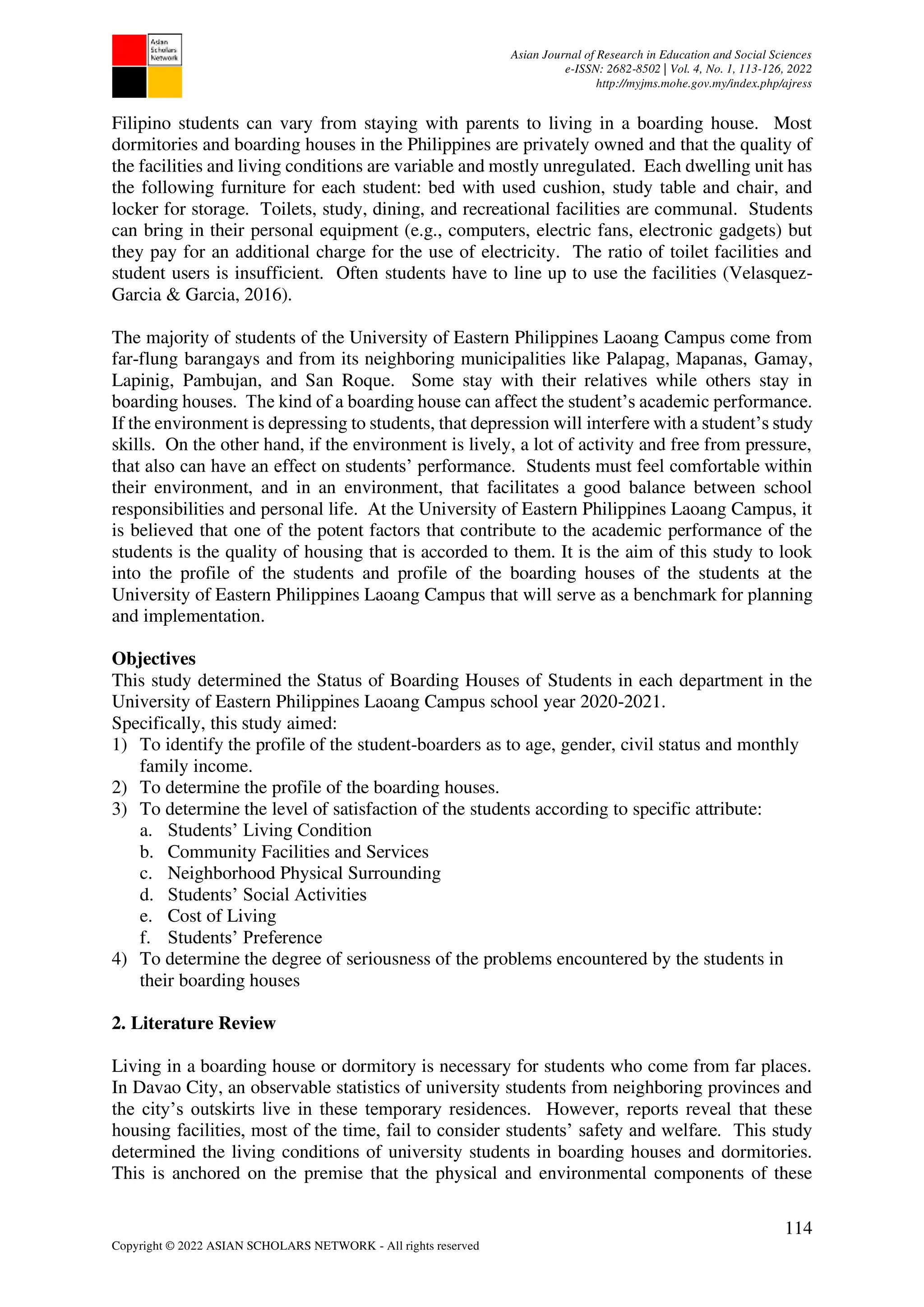 Status of Students’ Boarding Houses in the University of Eastern ...