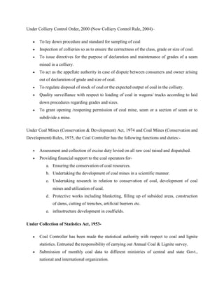 Status of the coal controller and its functions vis à-vis coal industry ...