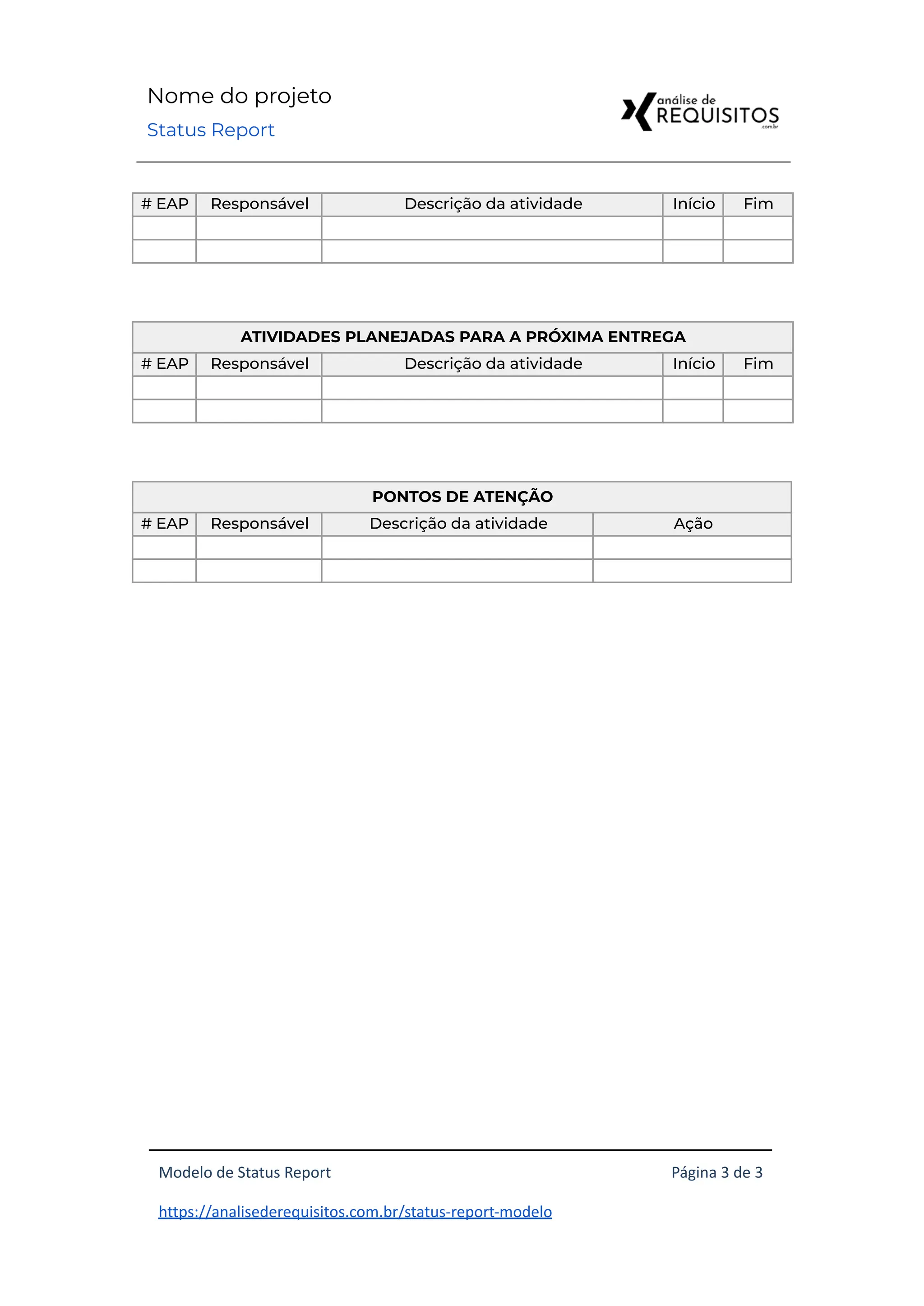 Modelo de Status Report do Projeto (pronto PMBOK) | PDF