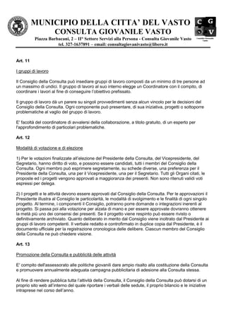 Statuto della Consulta Giovanile di Vasto | PDF