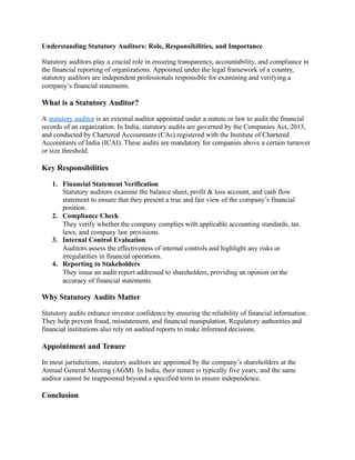 Understanding the Role of Statutory Auditors | PPTX