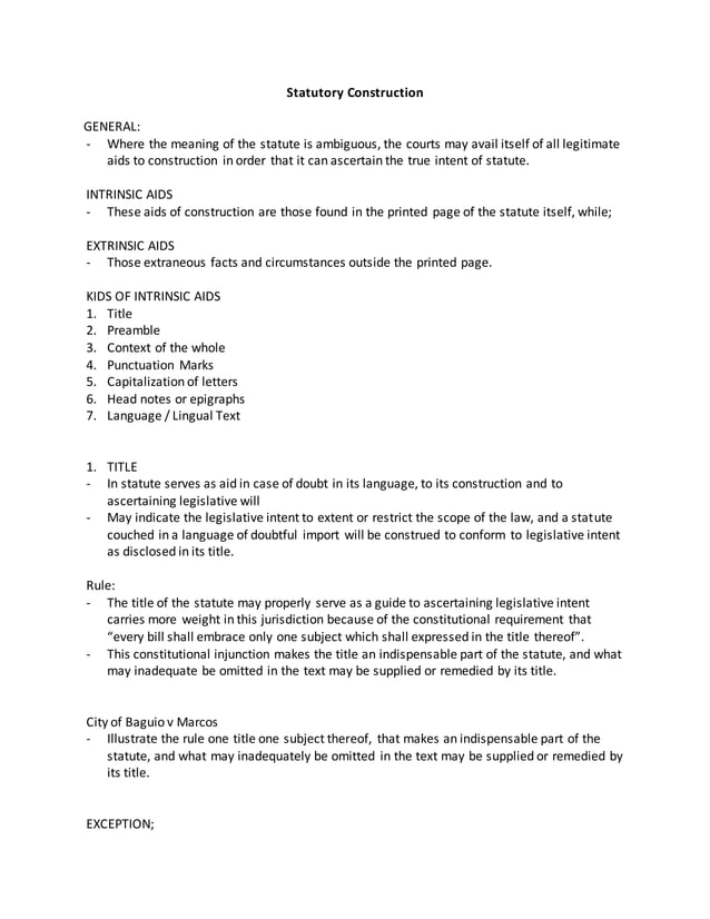 Statutory construction | DOCX | Law