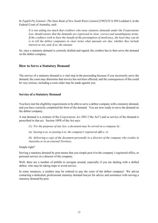 Statutory Demand Law in Australia | PDF