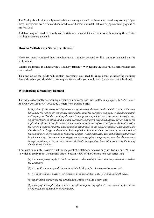 Statutory Demand Law in Australia