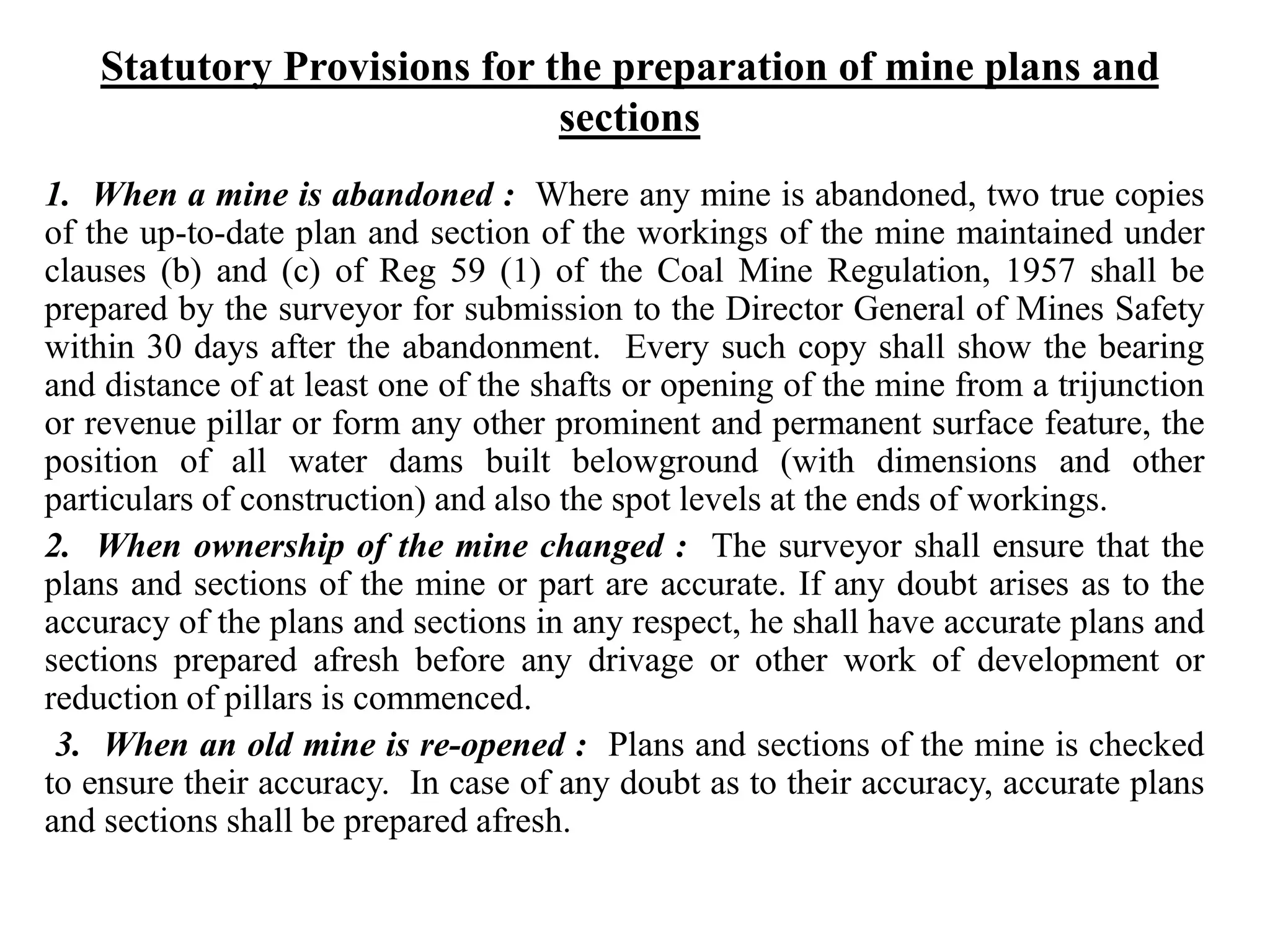Statutory provisions for the preaparation of mine plans and sections | PPTX