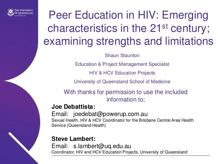 Peer Education in HIV: Emerging characteristics in the 21st century; Peer Education in HIV: Emerging characteristics in the 21st century;