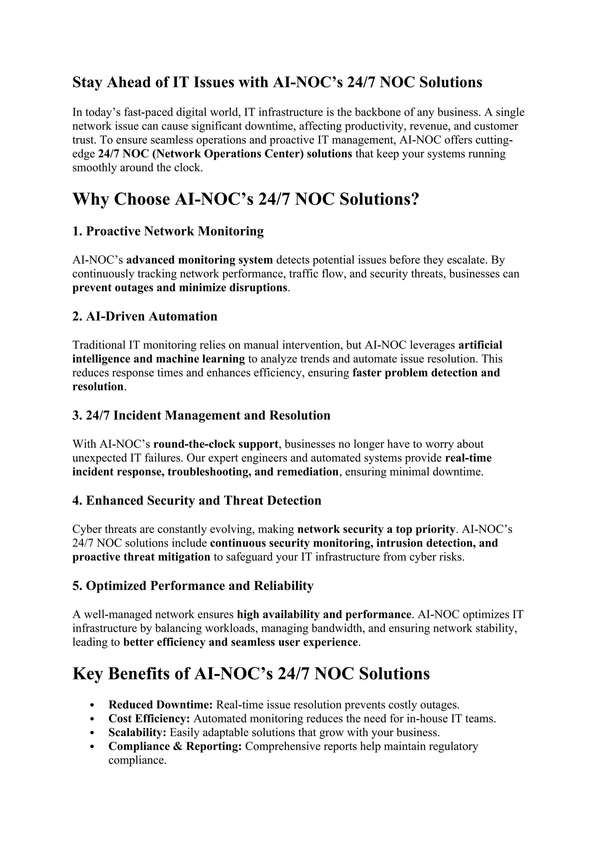 Stay Ahead of IT Issues with AI-NOC’s 24/7 NOC Solutions | PDF