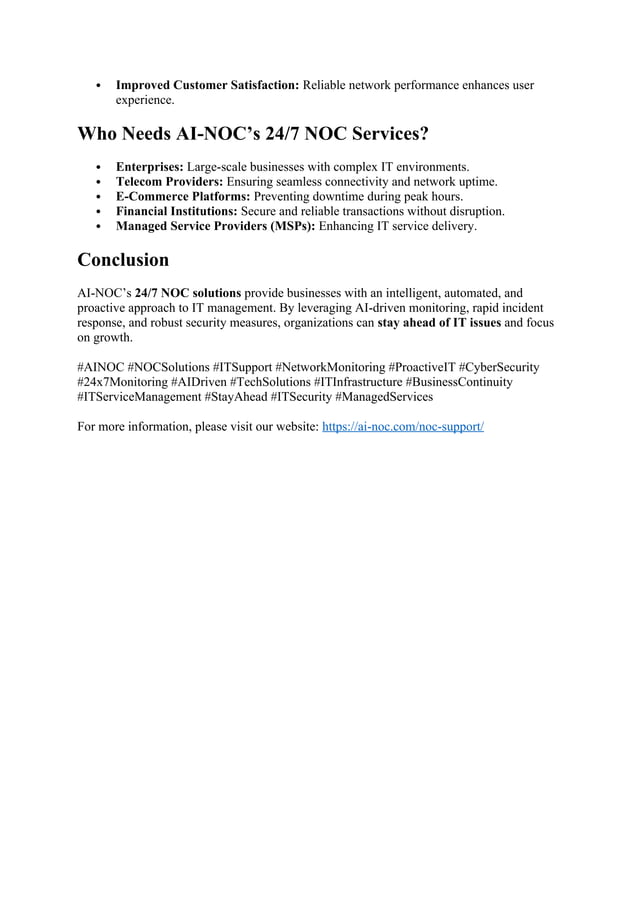 Stay Ahead of IT Issues with AI-NOC’s 24/7 NOC Solutions | PDF