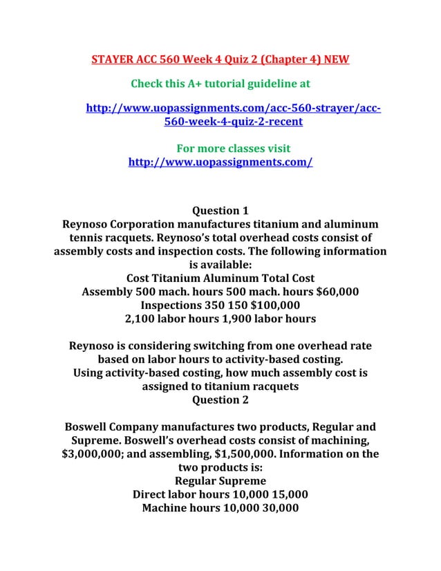 Stayer acc 560 week 4 quiz 2 | PDF