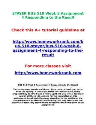 Stayer bus 510 week 8 assignment 4 responding to the result | PDF