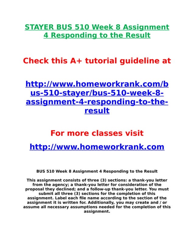 Stayer bus 510 week 8 assignment 4 responding to the result | PDF