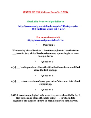Stayer cis 359 midterm exam set 3 new | PDF