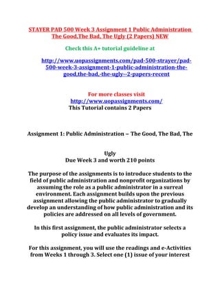 Stayer pad 500 week 3 assignment 1 public administration the good | PDF