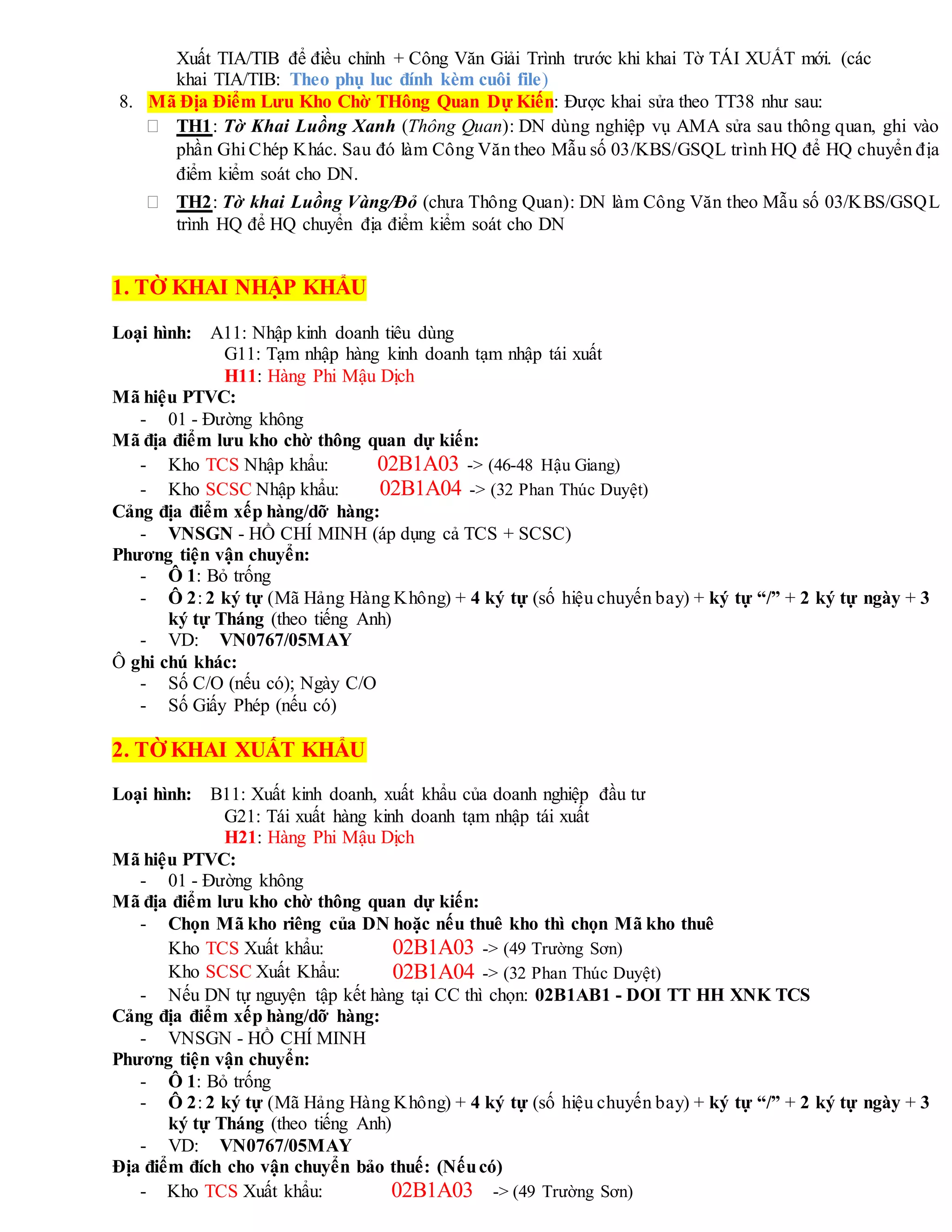 Sổ tay hướng dẫn cách khai báo VNACCS tại các CCHQ ở Tp. Hcm | DOCX