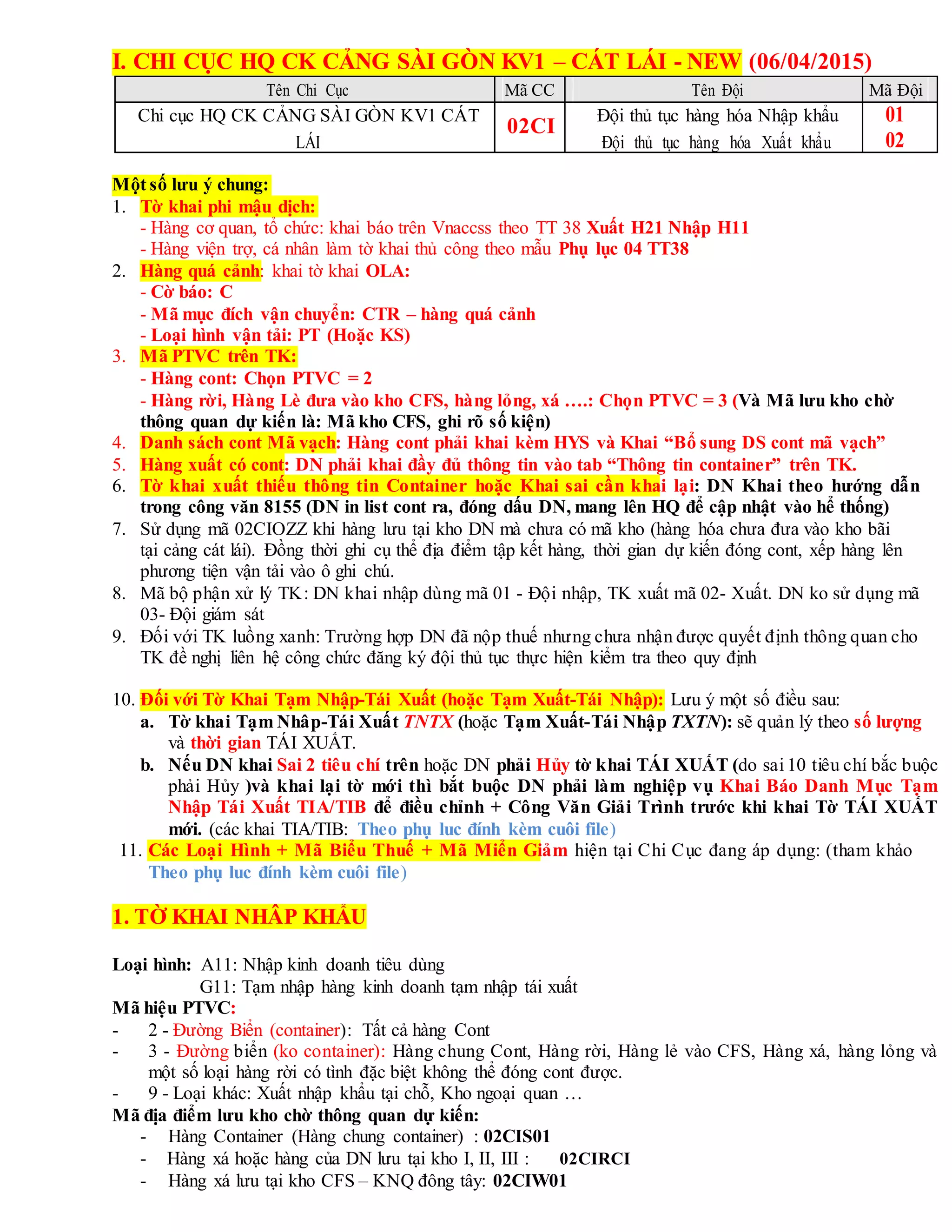 Sổ tay hướng dẫn cách khai báo VNACCS tại các CCHQ ở Tp. Hcm | DOCX