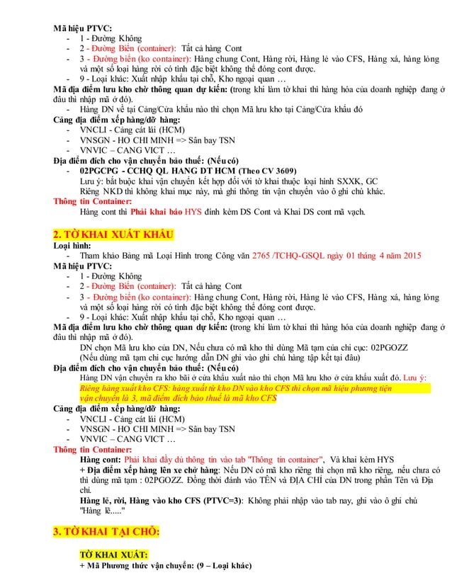 Sổ tay hướng dẫn cách khai báo VNACCS tại các CCHQ ở Tp. Hcm | DOCX