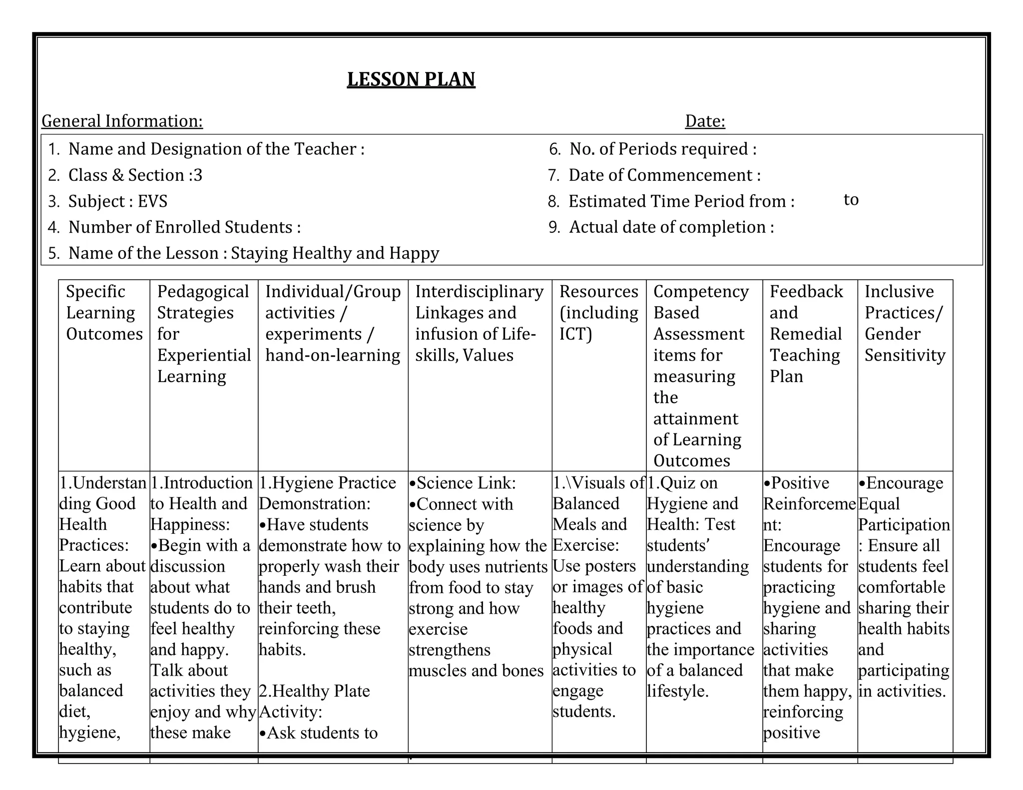 Staying Healthy and Happy.pdf class 3 EVS | PDF