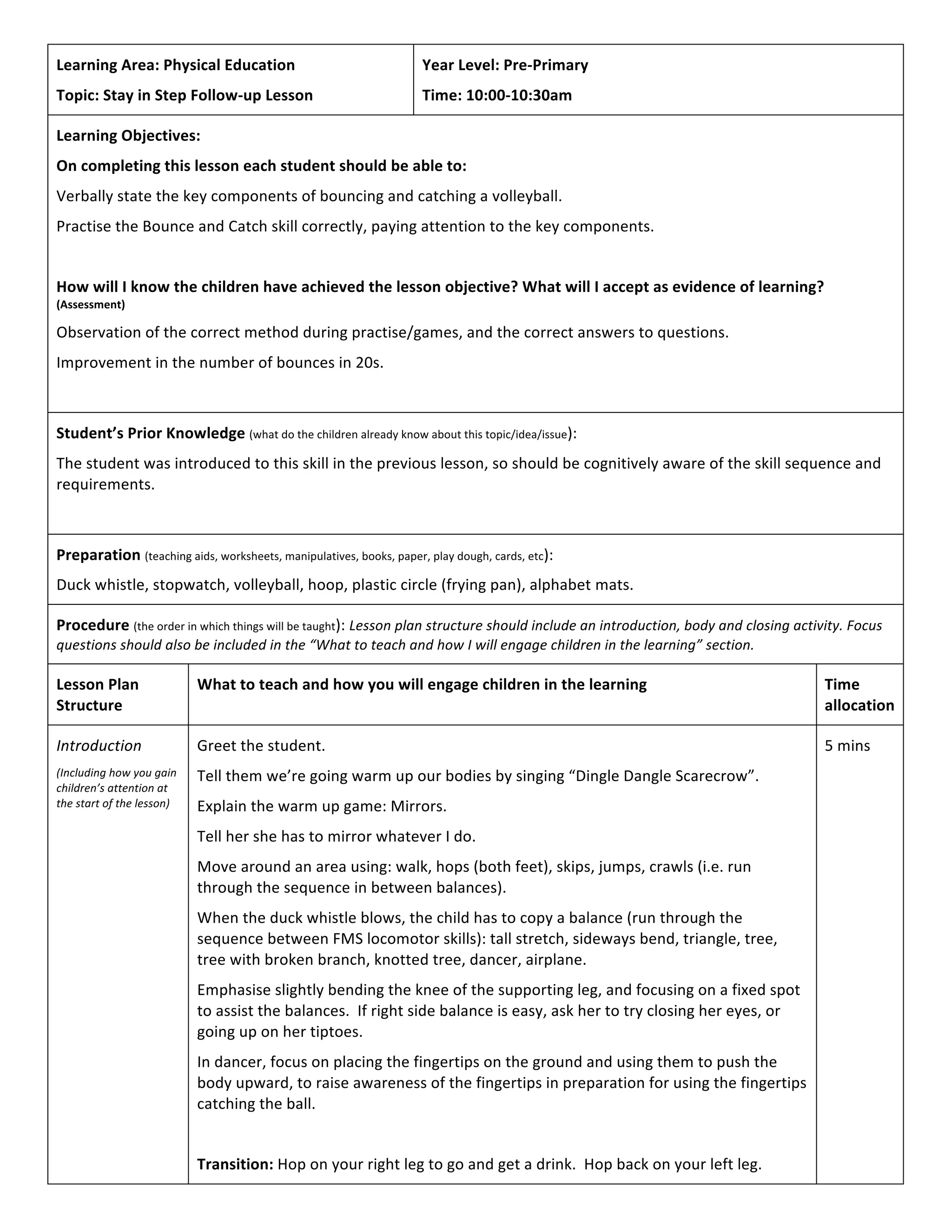 Stay in Step Follow Up Lesson Plan | PDF