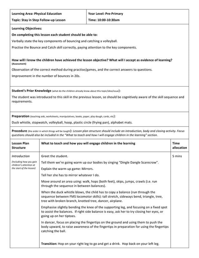 Stay in Step Follow Up Lesson Plan | PDF