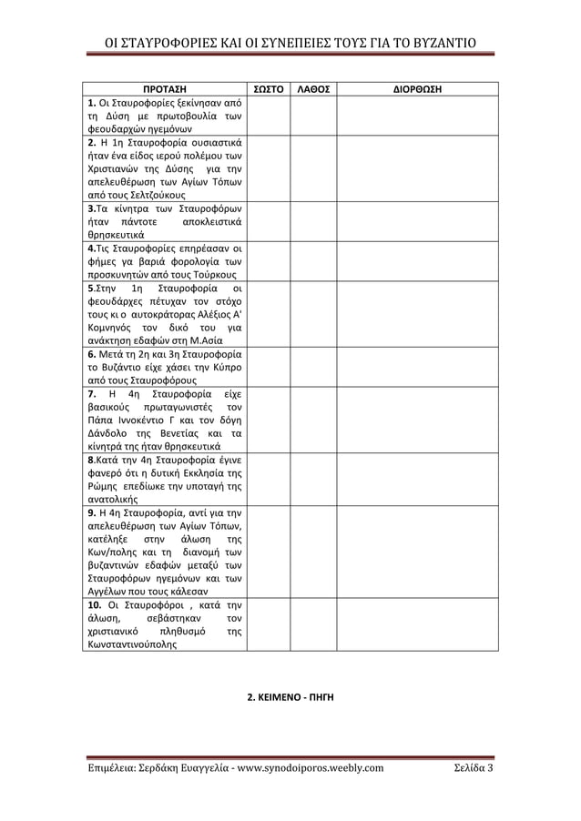 Οι Σταυροφορίες και η πρώτη άλωση της Πόλης.Σχεδιάγραμμα μαθήματος ...
