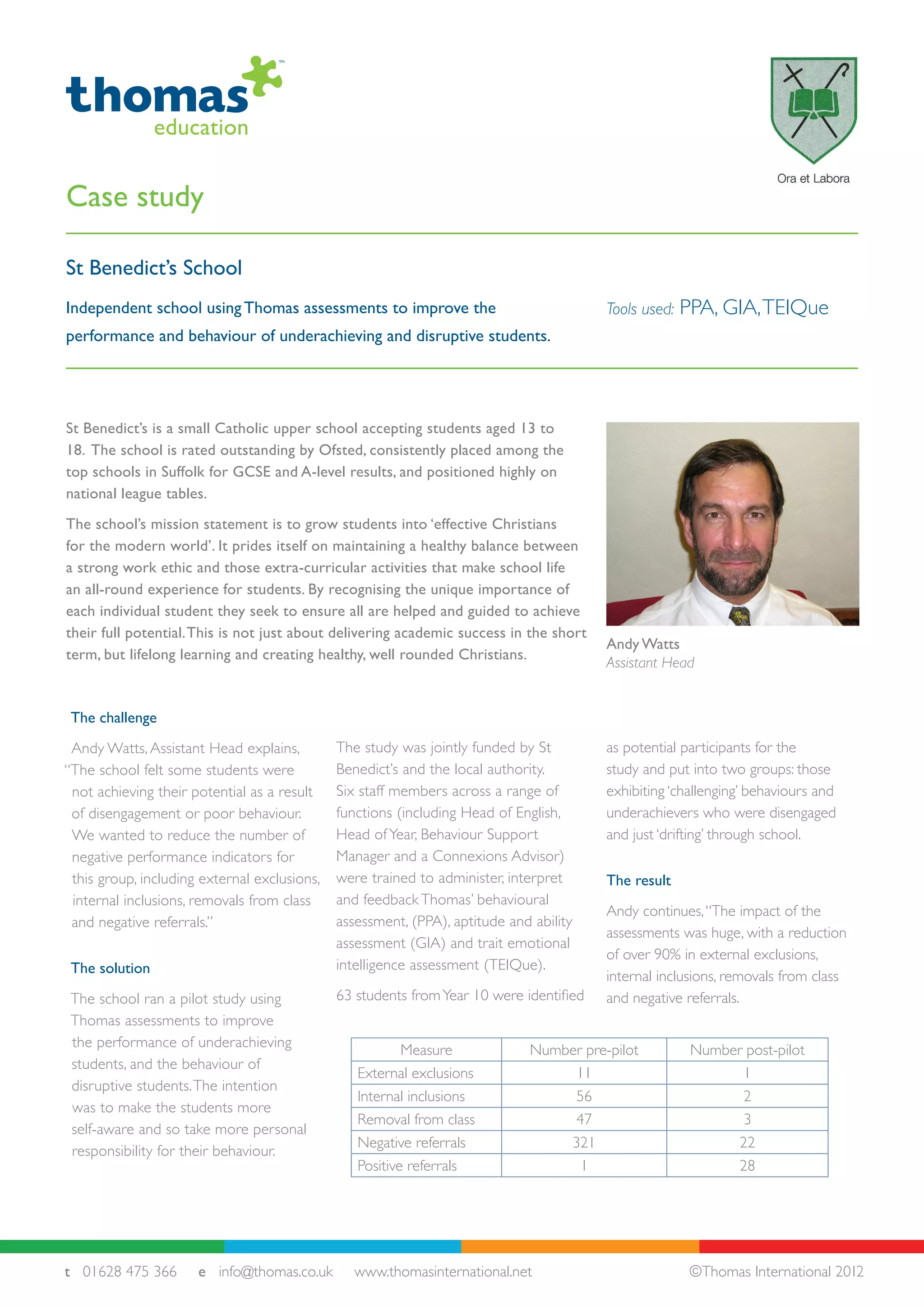 St benedicts case study with results table | PDF