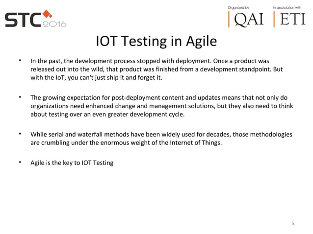 Stc 2016 Regional Round Iot Testing In Agile Ppt