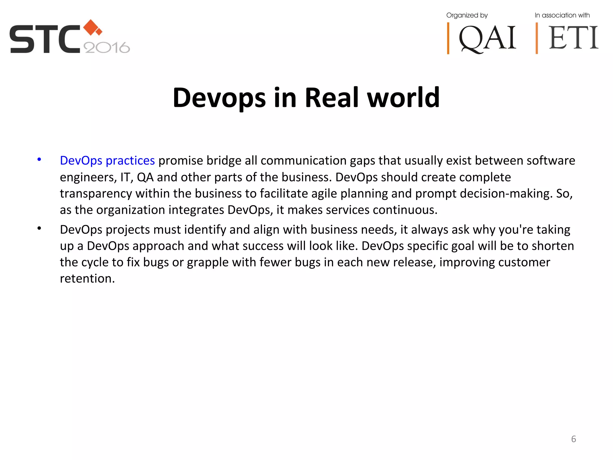 Stc 2016 Regional Round Ppt Automation Testing With Devops In Agile