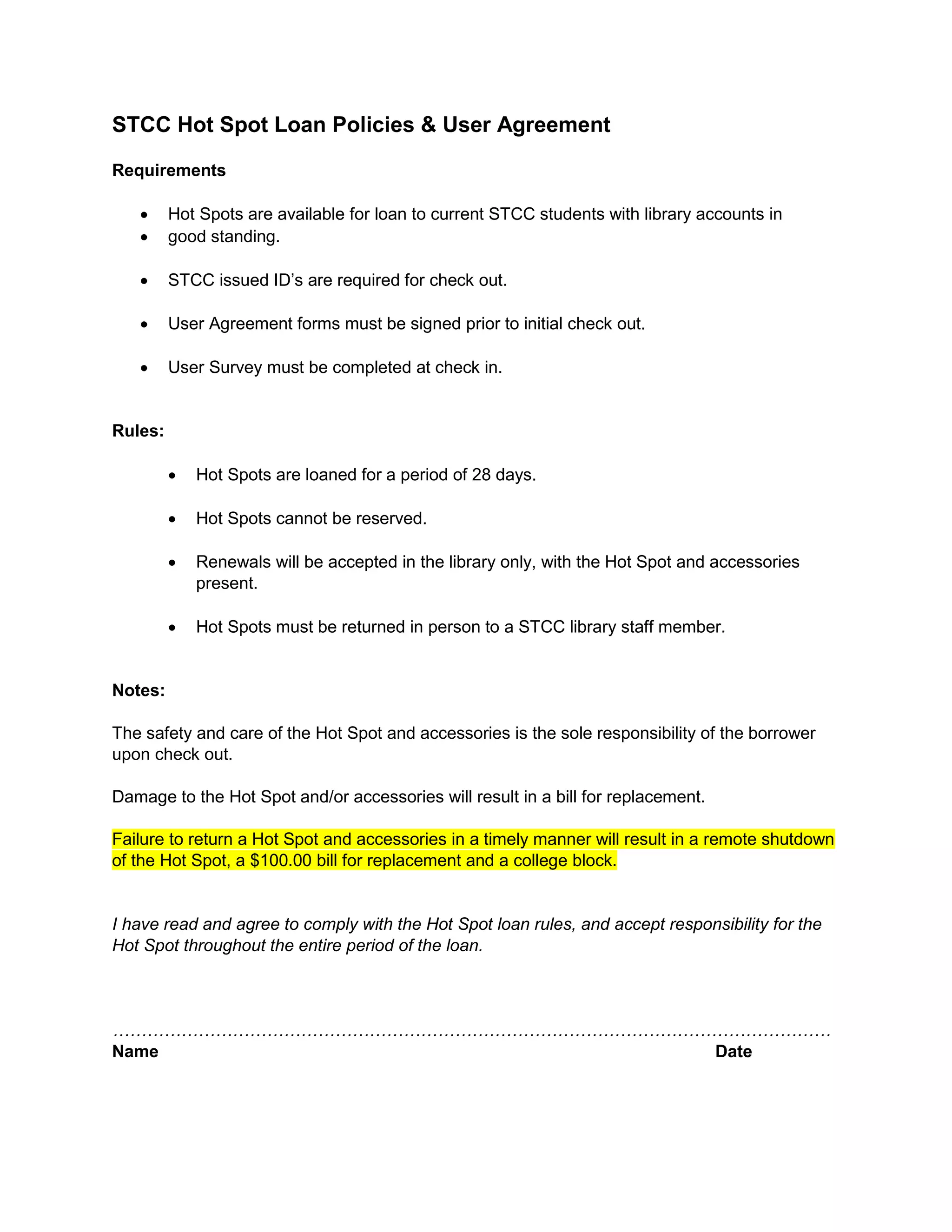 Stcc hot spot loan policy | PDF