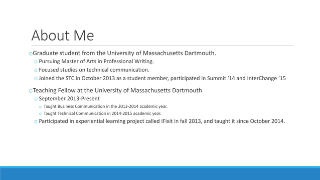 The Coolest Thing I do in Tech Comm Presentation, 4:15:15 | PPT