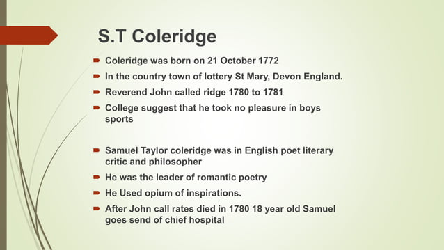 Samuel Taylor coleridge view about poetry | PPT