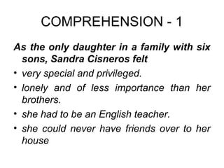 Only Daughter by Sandra Cisneros | PPT