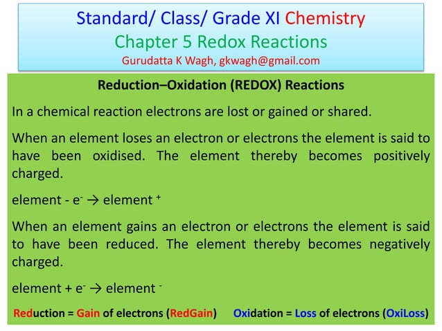 Std XI-Ch-5-Redox-Reactions | PPT