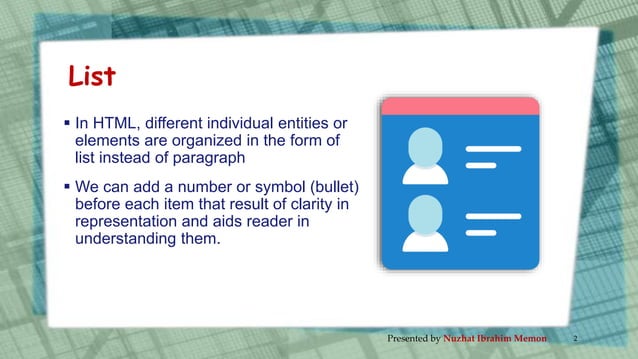 Std 10 Computer Chapter 4 List and Table Handling in HTML(Part 1 List in HTML) | PPTX | Web ...