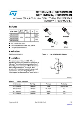 Original N Channel Mosfet FQD10N60C STD10NM60N 10NM60 10N60 10A 600V TO-252 New ST | PDF