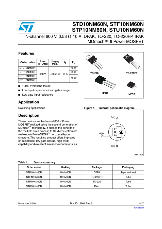 Original N Channel Mosfet FQD10N60C STD10NM60N 10NM60 10N60 10A 600V TO ...